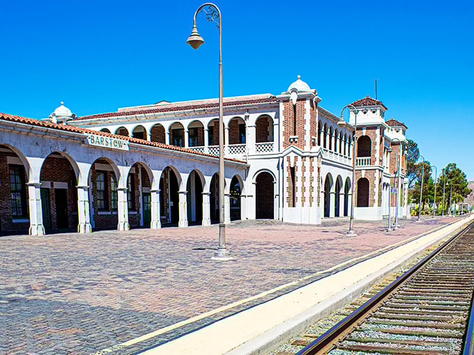 The Western America Railroad Museum's Spanish-Renaissance architecture stands as elegantly as a Hollywood starlet from the golden age of rail travel.