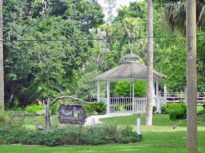 The Winding River Garden's gazebo looks like it's waiting for a small-town romance movie to break out – Nicholas Sparks, your set is ready.