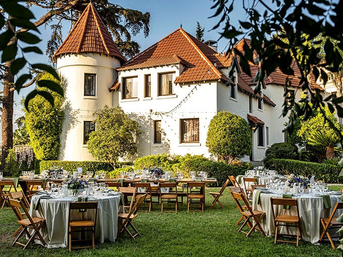 Fairytale garden parties become reality here, where the castle's turret provides the perfect backdrop for celebrations that would make Cinderella jealous.