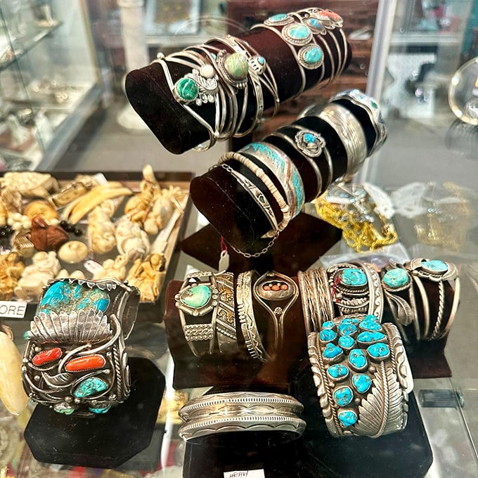 Turquoise and silver tell Arizona's story in jewelry form—these Native American-inspired pieces carry the desert's palette on your wrist.