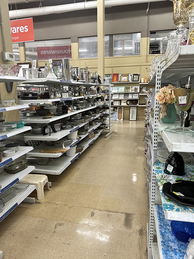 The housewares aisle—a museum of American dining history where Pyrex patterns tell stories of decades past and future dinner parties.