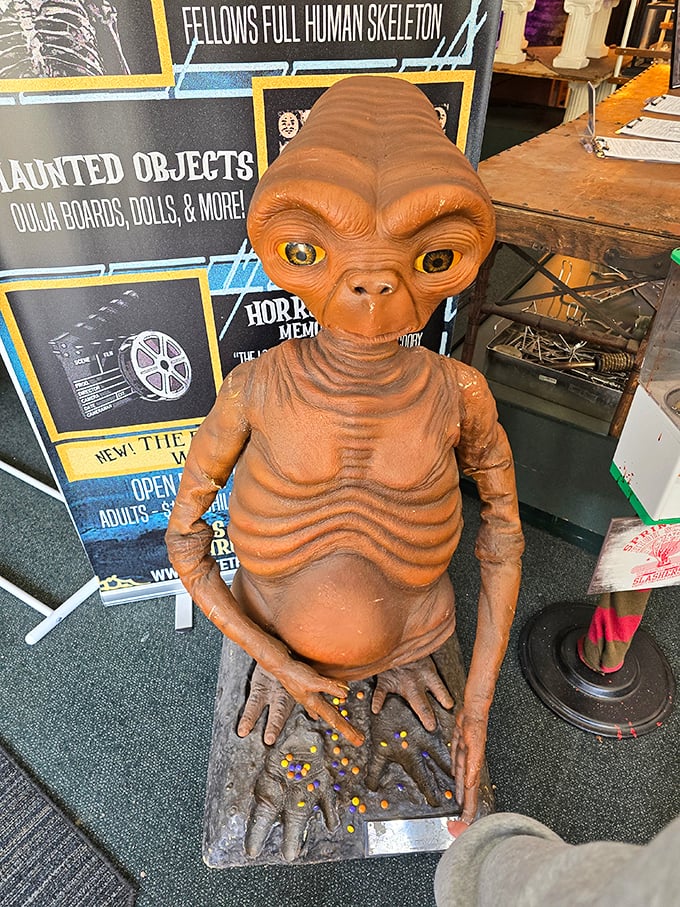 E.T. took a wrong turn and ended up in the horror museum. Those Reese's Pieces led him straight to nightmare territory.