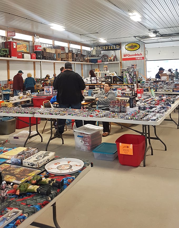 Nostalgia by the boxful—where toy cars, vintage signs, and childhood memories are meticulously arranged by collectors who speak the language of "remember when."