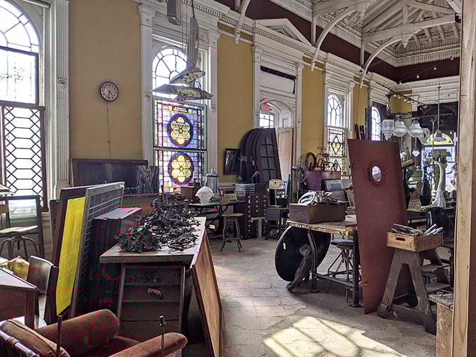 Sunlight streams through historic windows, illuminating possibilities. That stained glass would look perfect in your breakfast nook, wouldn't it?
