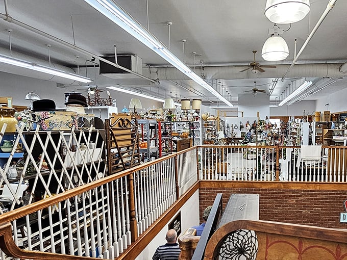 The multi-level layout reveals itself like chapters in a history book—each section offering glimpses into different decades of American life.