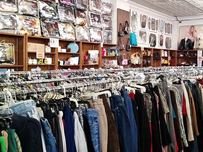 Racks of possibility where fashion comes full circle—yesterday's trends hanging patiently for their inevitable comeback moment.