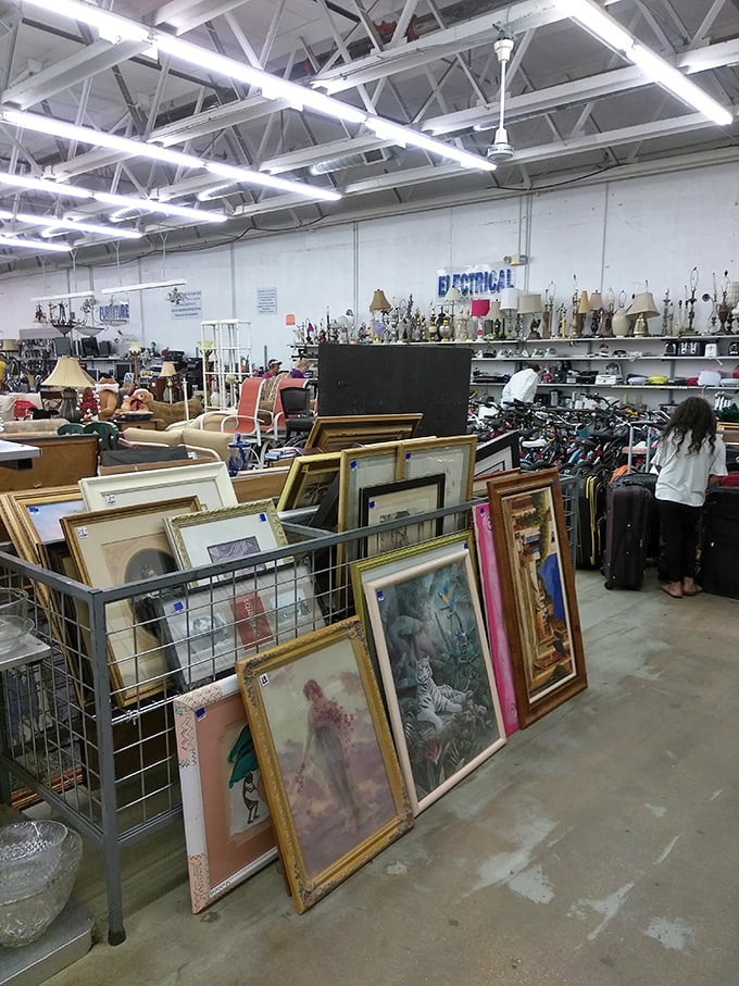 Art in limbo—framed memories and creative expressions waiting for the perfect wall in someone else's story.