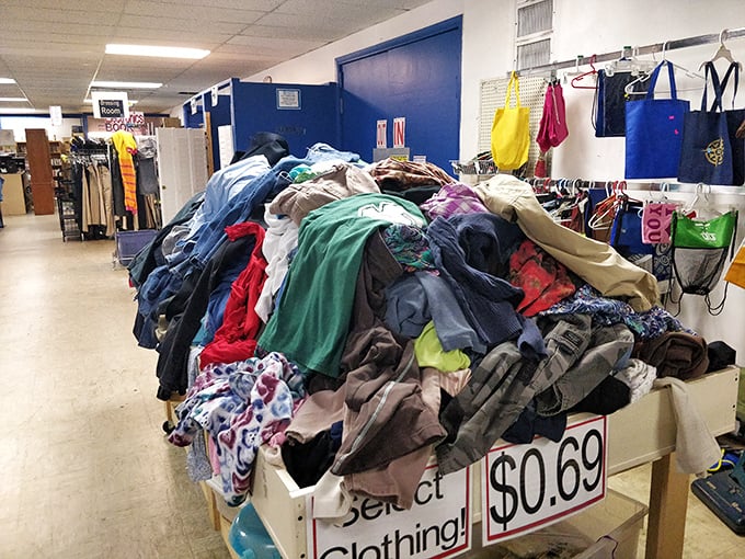At 69 cents per item, this clothing mountain isn't just a bargain—it's practically paying you to take fashion risks you'd never attempt at retail prices.