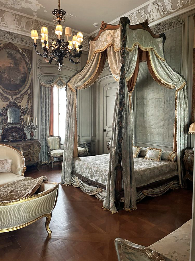 A bedroom fit for royalty—or anyone who's ever dreamed of waking up in a period drama. That canopy isn't just a bed, it's architecture.