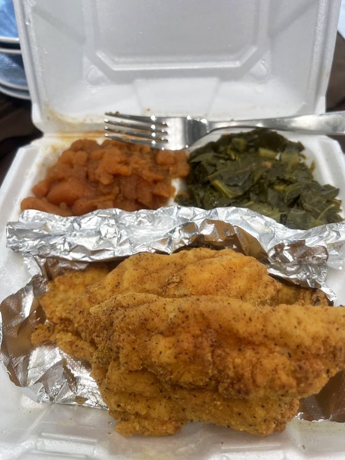 Golden-crusted catfish with soul-warming sides—this isn't just Southern cooking, it's edible poetry with a side of comfort.