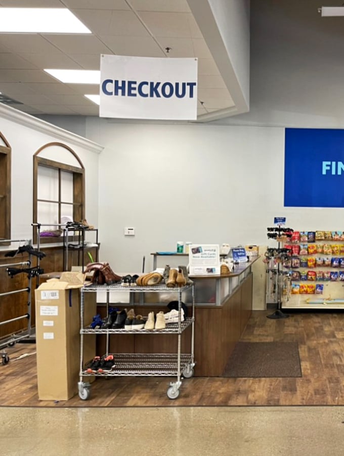 The checkout area – final gateway between finding that perfect vintage jacket and actually making it yours forever.