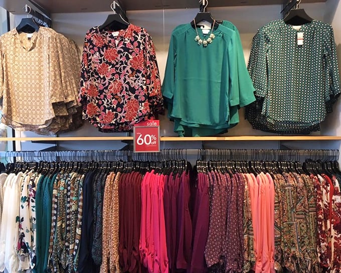 A rainbow of blouses at 60% off—where fashion dreams and budget realities find their happy compromise.