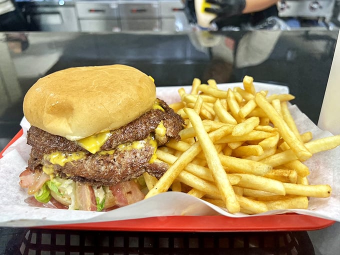 The classic burger and fries combo – proof that some relationships are simply meant to be, like Astaire and Rogers or peanut butter and jelly.