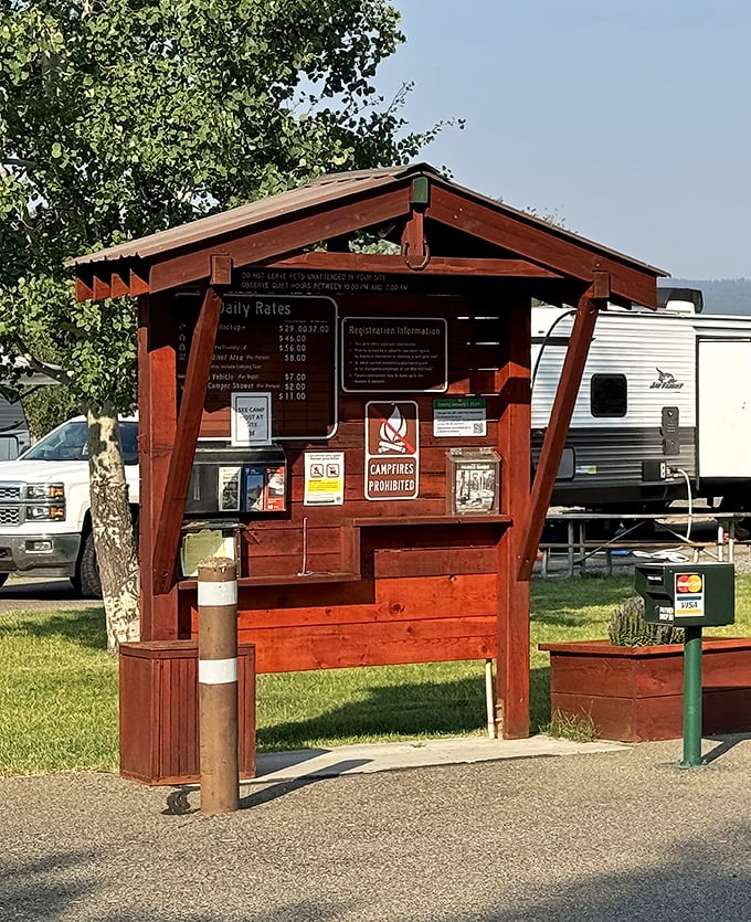 The check-in booth – where civilization's last paperwork stands between you and complete wilderness freedom.