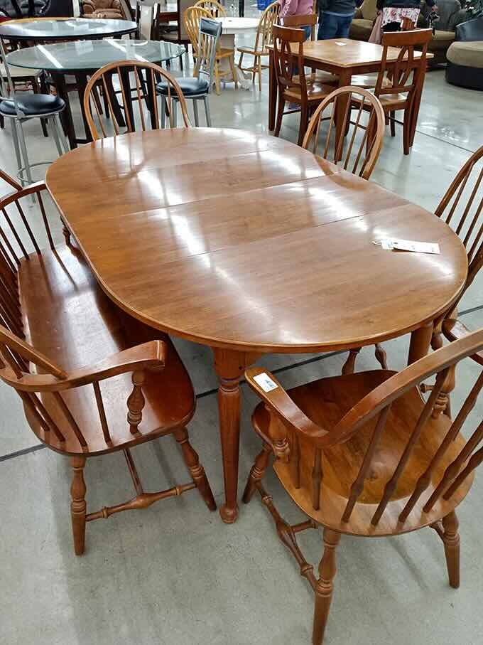 This solid wood dining set isn't just furniture—it's a future family heirloom waiting to host Thanksgiving dinners, homework sessions, and late-night heart-to-hearts.