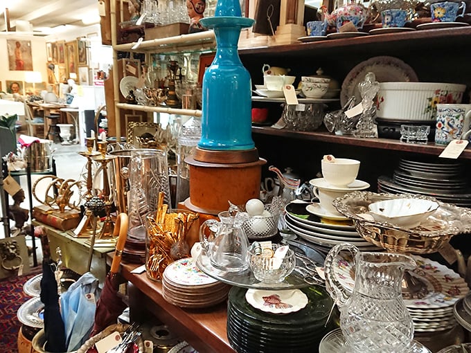 Stacked teacups and crystal decanters await their second act—ready to star in dinner parties that would make your grandmother both proud and jealous.