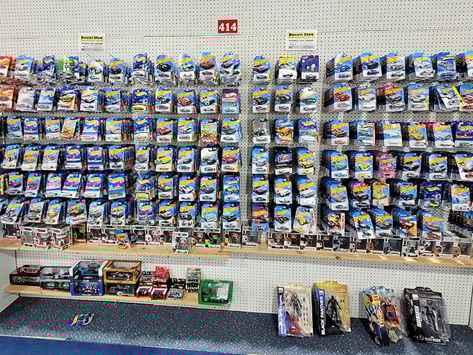 Hot Wheels heaven for collectors young and old. This wall of miniature automotive history would make any car enthusiast's heart race.