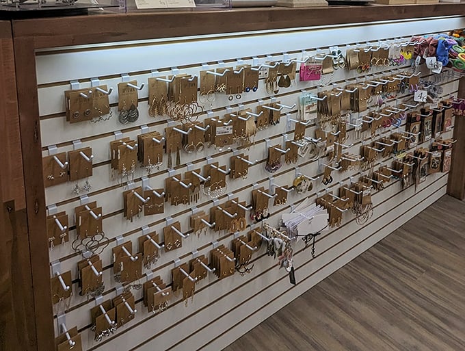 Jewelry for days! This wall of accessories could transform your basic outfit into "Where did you get that?" territory without transforming your bank account into empty territory.