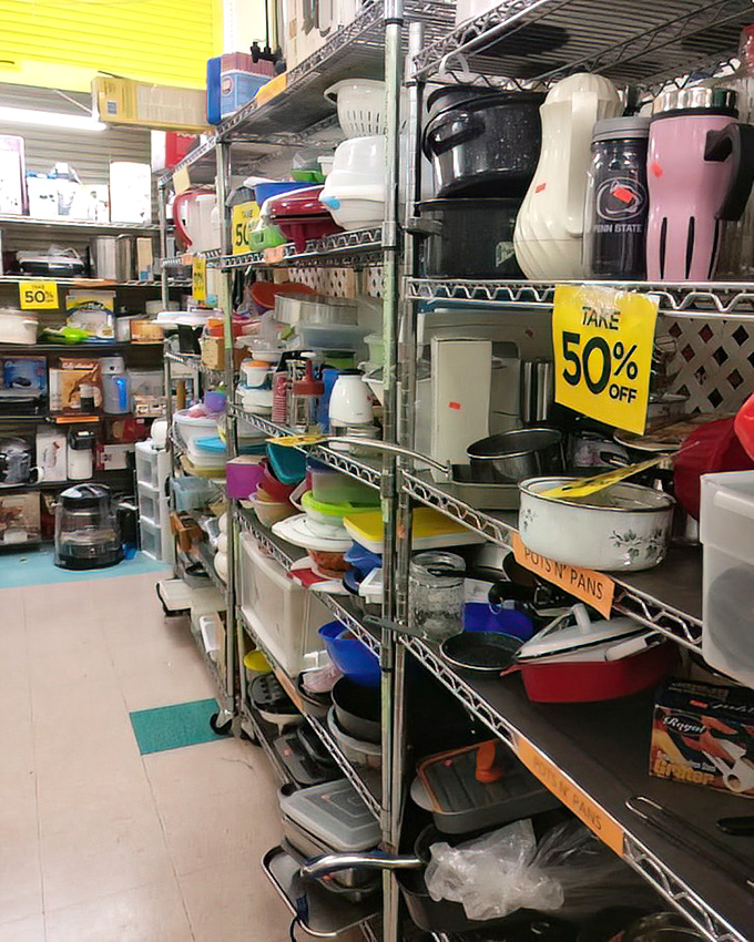 Kitchen gadget heaven where your grandmother's favorite cooking tools await their second act. Culinary possibilities at half the retail price.