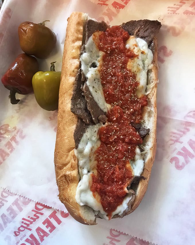 The pizza steak: where marinara meets melted cheese atop thinly sliced beef. It's like Italy and Philadelphia had a delicious love child.