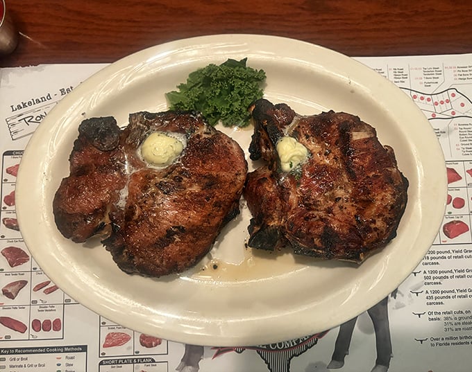 Pork chops that could make a vegetarian question their life choices. The char marks aren't just for Instagram—they're flavor roadmaps leading to porcine paradise.