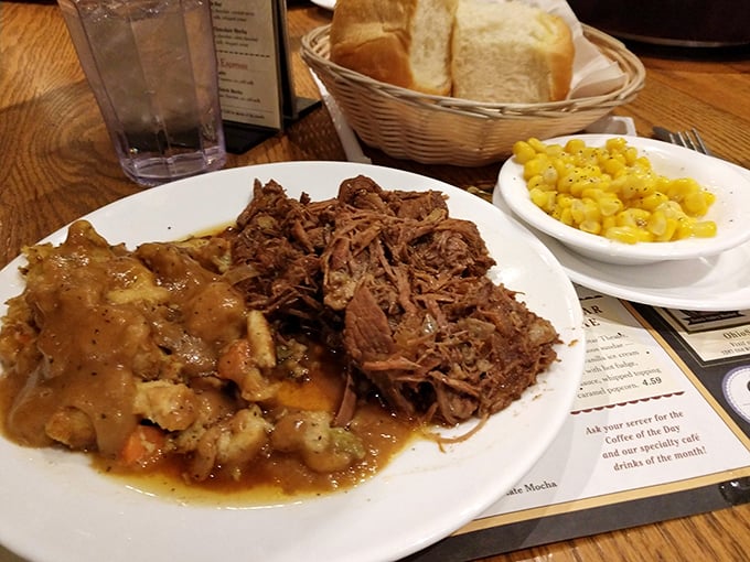 Pot roast that doesn't just fall apart—it surrenders completely. The gravy alone could start its own religion in certain counties.