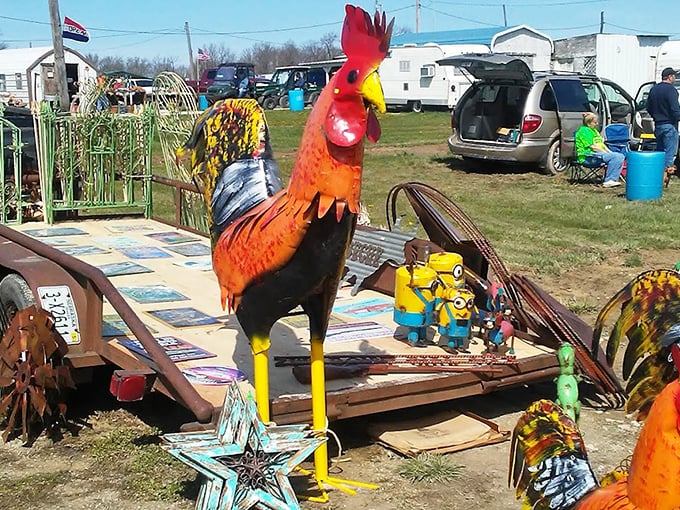 The ultimate "what is it?" moment at any flea market. These metal sculptures transform ordinary yards into galleries where neighbors slow down just to stare.