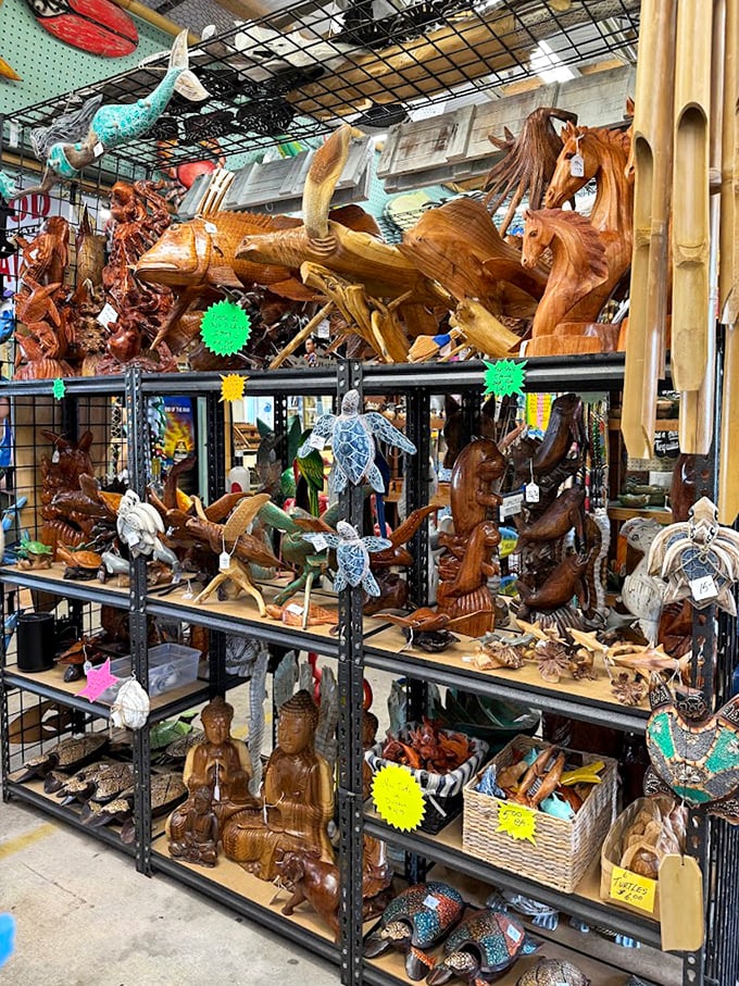 Woodcarver's fantasy land—from majestic sea turtles to serene Buddhas, these handcrafted treasures bring natural artistry into any home.