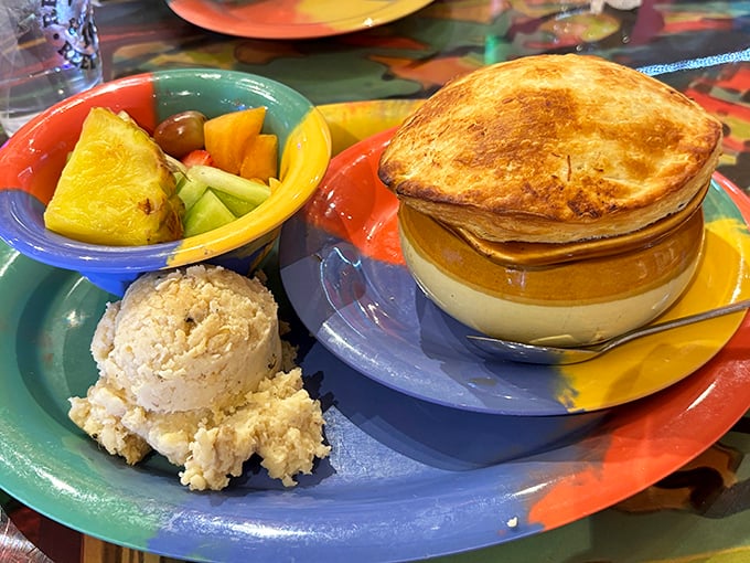 Behold the seafood pot pie—a golden-domed cathedral of comfort that makes you question why anyone would put chicken in pastry ever again.