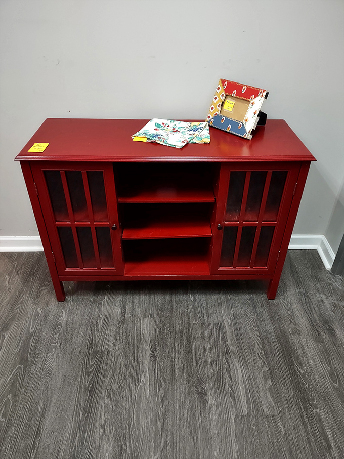 This vibrant red cabinet isn't just furniture—it's your next conversation piece, already telling stories before it even reaches your home.