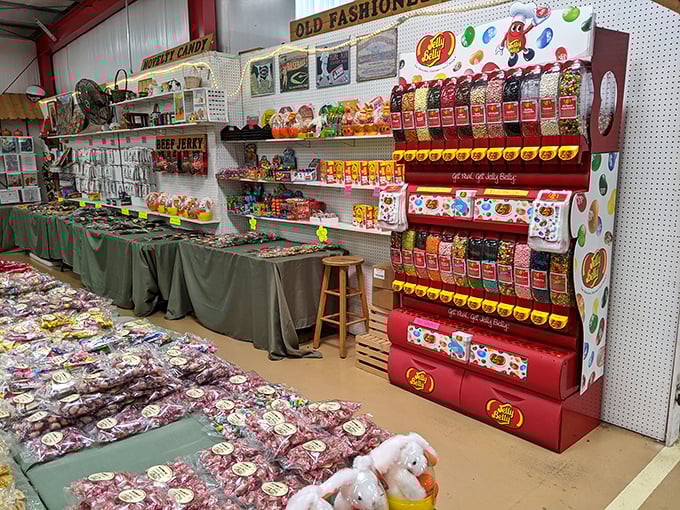 Sweet tooth heaven! This candy display would make Willy Wonka jealous, offering nostalgic treats that transport you straight back to childhood.