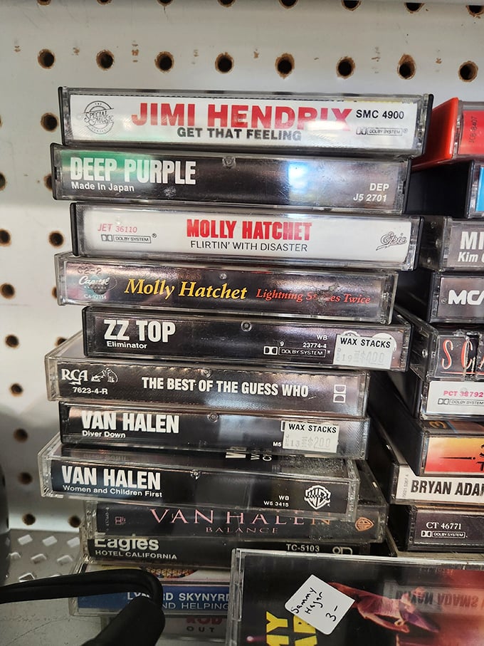 Rock history in plastic form—from Hendrix to Van Halen, these cassettes survived countless road trips and teenage bedrooms.