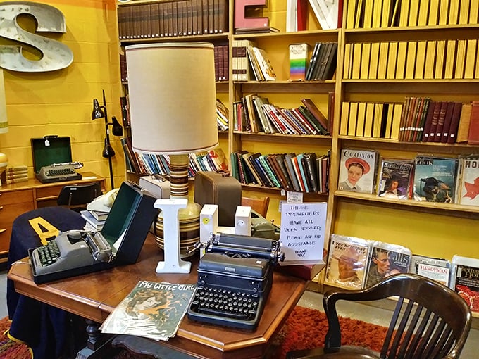 Typewriters that once clacked out love letters and term papers now sit in silent dignity, surrounded by the magazines they helped create.
