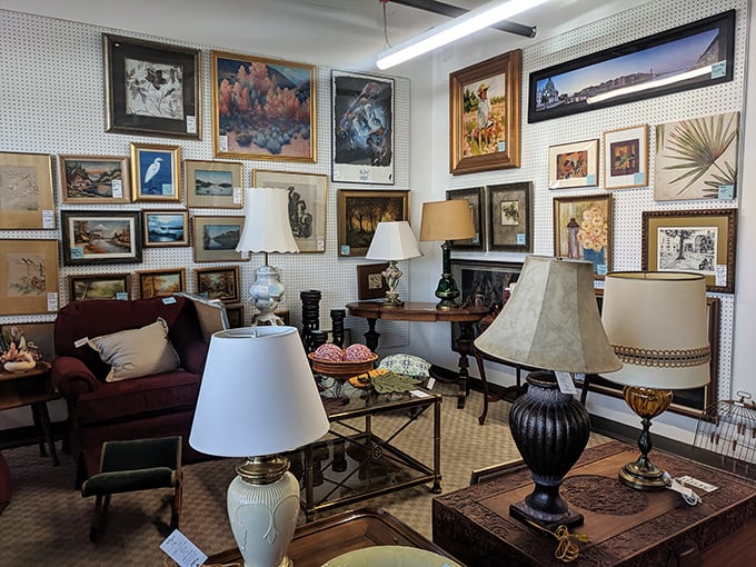 Gallery walls of framed art and elegant lamps transform any house into a home with character and charm.