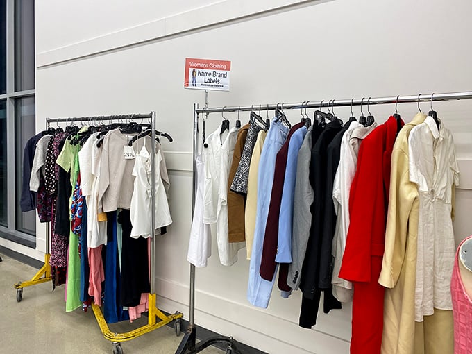 Designer labels hiding in plain sight. The "Name Brand" section is where patient shoppers strike gold without breaking the bank.