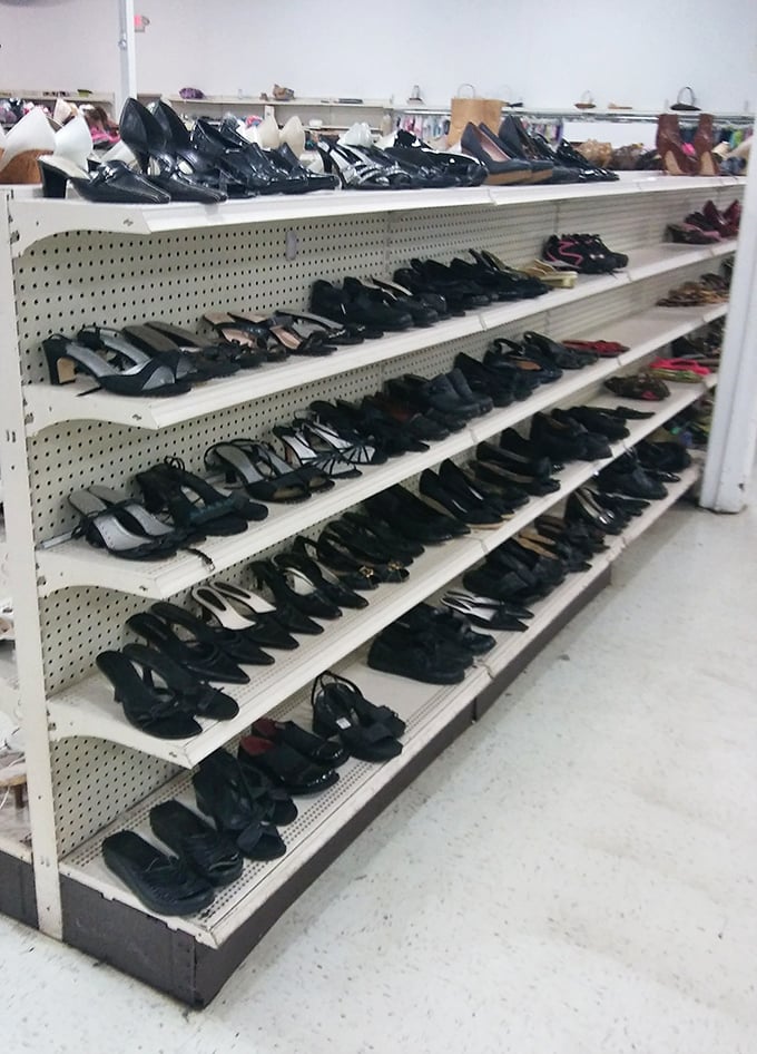 The shoe section: where Cinderella would shop if she had a modest budget and practical taste. Black heels for days—literally every occasion covered.