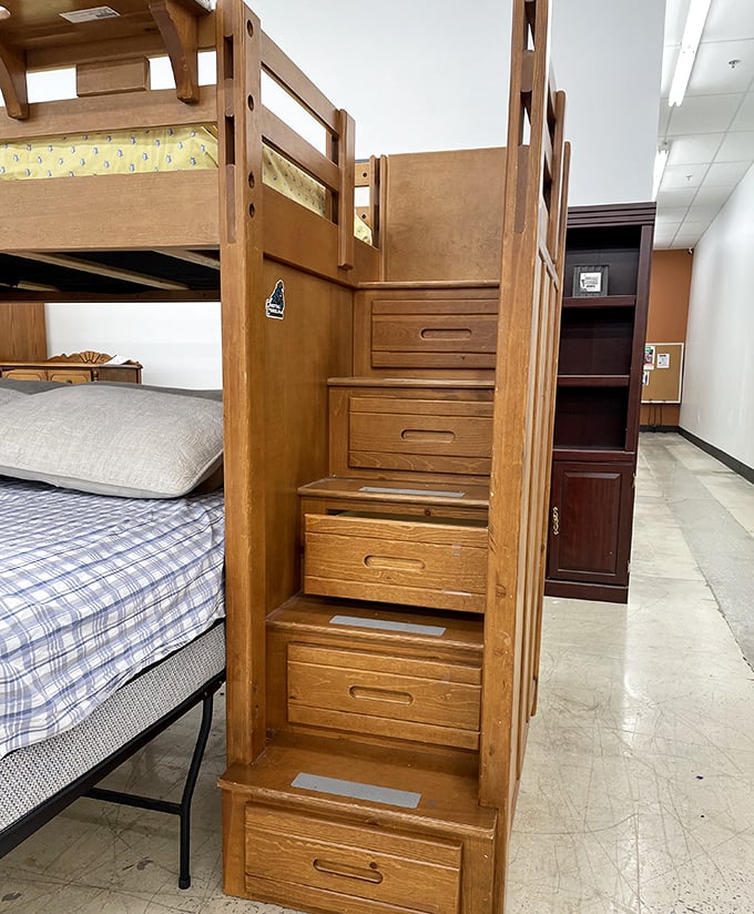 Not just bunk beds—a childhood adventure station with built-in drawers that would make Marie Kondo weep with organizational joy.
