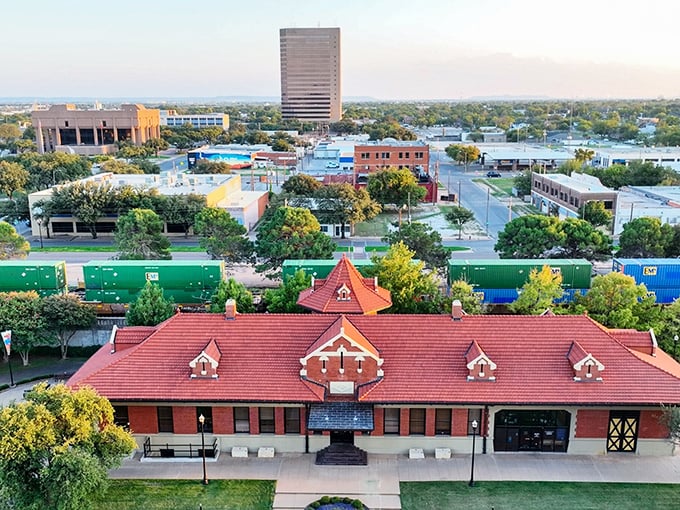 Abilene's sunset paints The Windsor hotel in golden light, creating magic hour views that cost absolutely nothing.