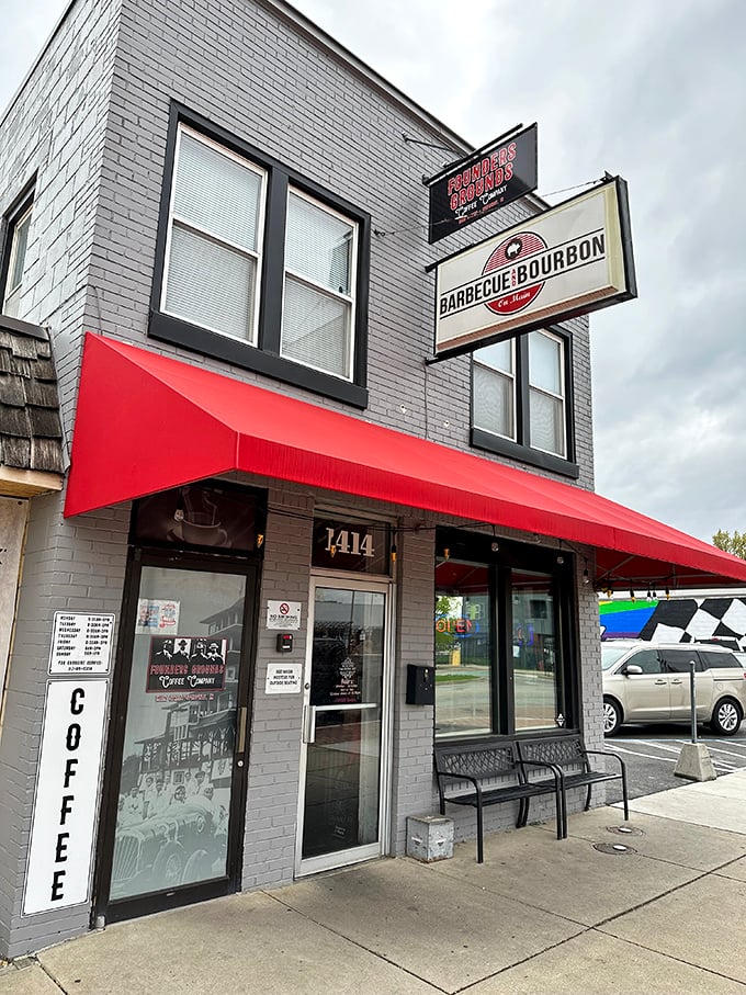 Classic red awning screams "serious eats ahead" while that brick facade promises the kind of comfort food dreams are made of.