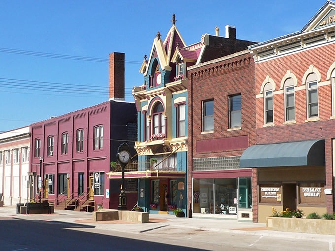 Beatrice's colorful downtown buildings pop against the blue Nebraska sky – a cheerful reminder that retirement doesn't require big-city prices.