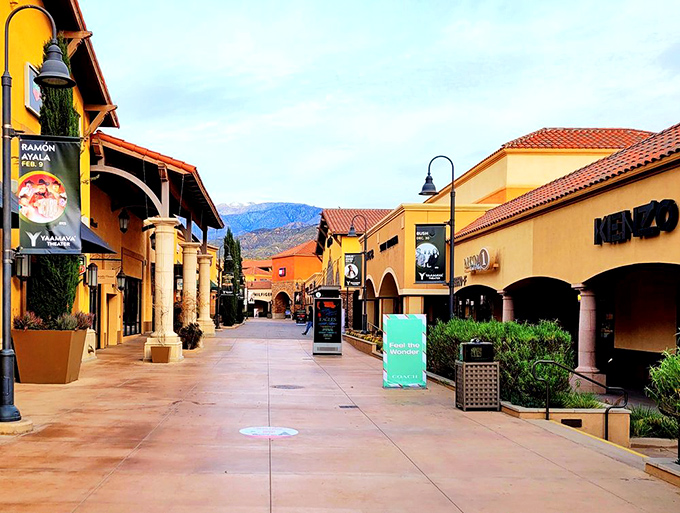 Gap Outlet standing proud among colorful buildings – where basic meets bargain in the best way.