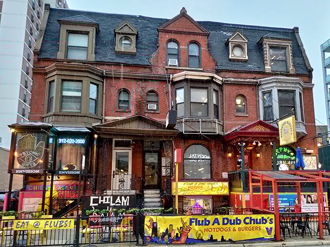 That colorful facade isn't just eye candy—it's a preview of the creative, joyful hot dog experience waiting inside.