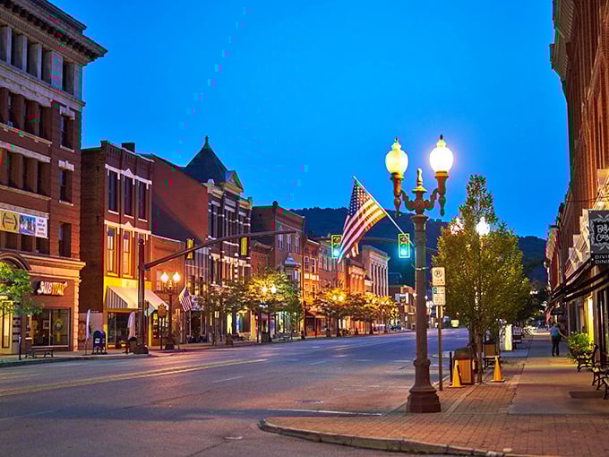 Evening lights transform ordinary streets into movie-set magic - where every lamppost could star in a Hallmark film.