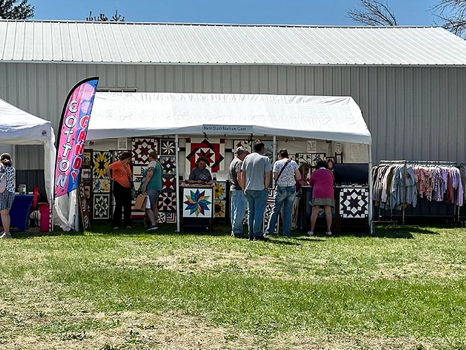 Small-town markets pack big surprises – like finding designer quilts next to vintage farm equipment.