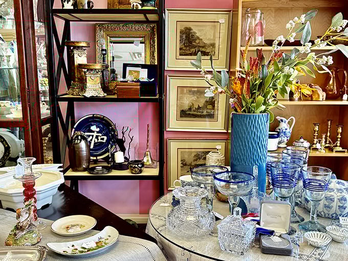 Crystal and china gleam like buried treasure, waiting for someone to recognize their hidden dining room potential.