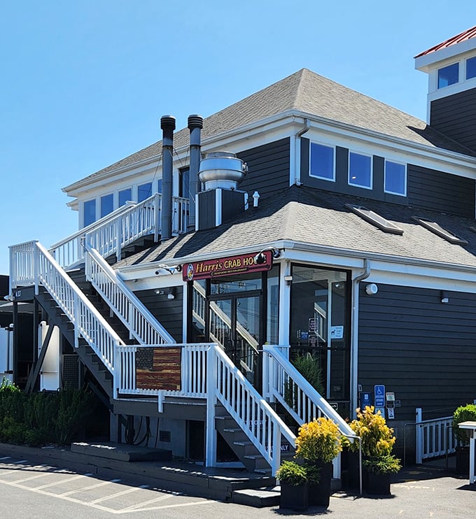 White railings and a classic crabhouse façade set the scene for a Maryland tradition that always ends with a pile of shells.