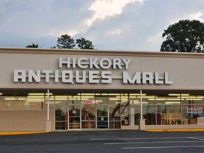 The Hickory Antiques Mall exterior promises furniture treasures that would make your grandmother's dining room jealous.