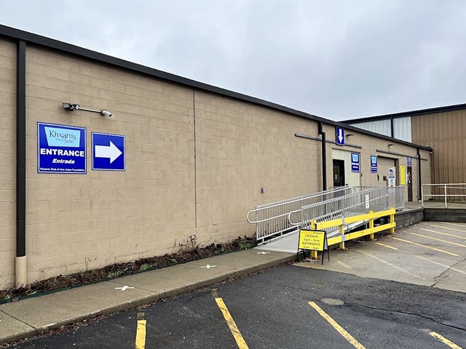 The Kiwanis warehouse entrance might look industrial, but inside lies a wonderland of donated community treasures.