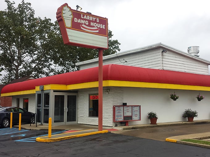 Larry's Dawg House sports those classic diner colors that whisper promises of comfort food satisfaction.