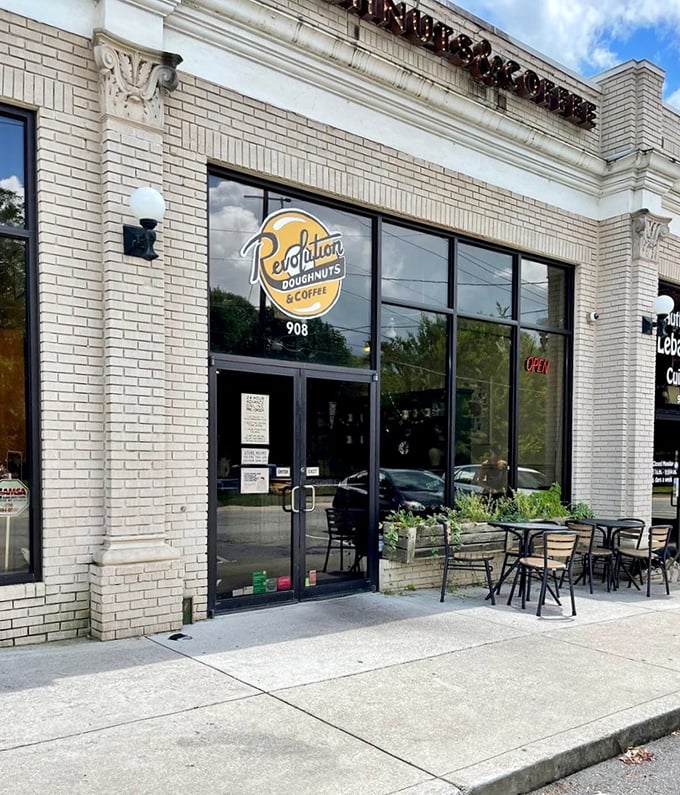 Revolution Doughnuts' historic brick building houses a truly revolutionary concept: donuts that taste even better than they look.